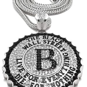 GWOOD Black Wall Street Pendant with Crystal Rhinestones and Silver Color 36 Inch Franco Necklace