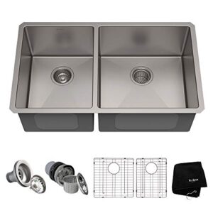 kraus standart pro 33-inch 16 gauge undermount 60/40 double bowl stainless steel kitchen sink, khu104-33