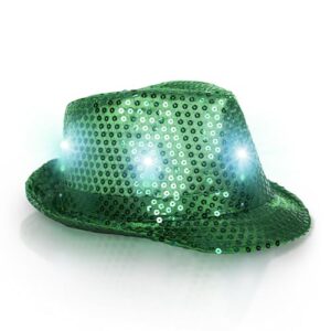 windy city novelties glittering green sequin fedora - st. patrick's day party hat for celebrations & stylish nights out