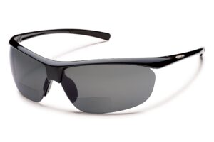 suncloud zephyr +2.50 polarized reader sunglasses, black frame, gray polycarbonate lenses