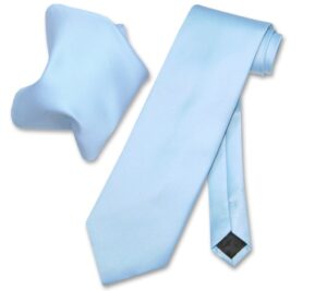 vesuvio napoli solid baby blue color necktie & handkerchief men's neck tie set