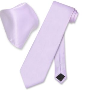 Vesuvio Napoli Solid Lavender Purple NeckTie & Handkerchief Men's Neck Tie Set, Lavender Light Purple, One Size