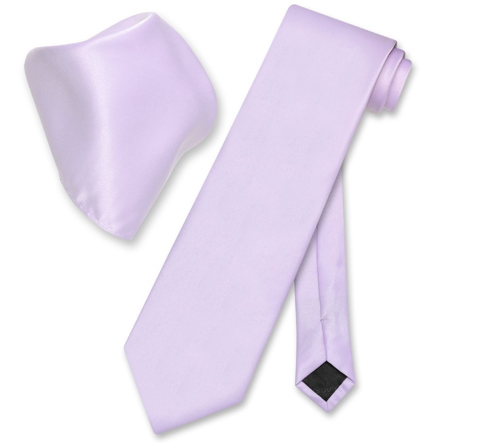 Vesuvio Napoli Solid Lavender Purple NeckTie & Handkerchief Men's Neck Tie Set, Lavender Light Purple, One Size