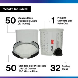 3M 26000 PPS 2.0 Spray Gun Cup, Lids and Liners Kit, Standard, 200-Micron Filter, 22 Ounces, BLACK,SILVER