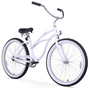 firmstrong urban women's beach cruiser bike, single speed bicycle, 26 inch wheels, aluminum, white