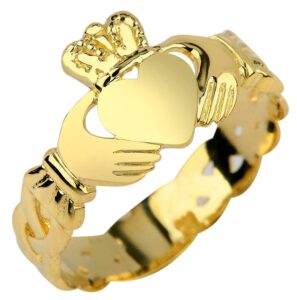 14k yellow gold claddagh ring with trinity band (14k gold, 7)