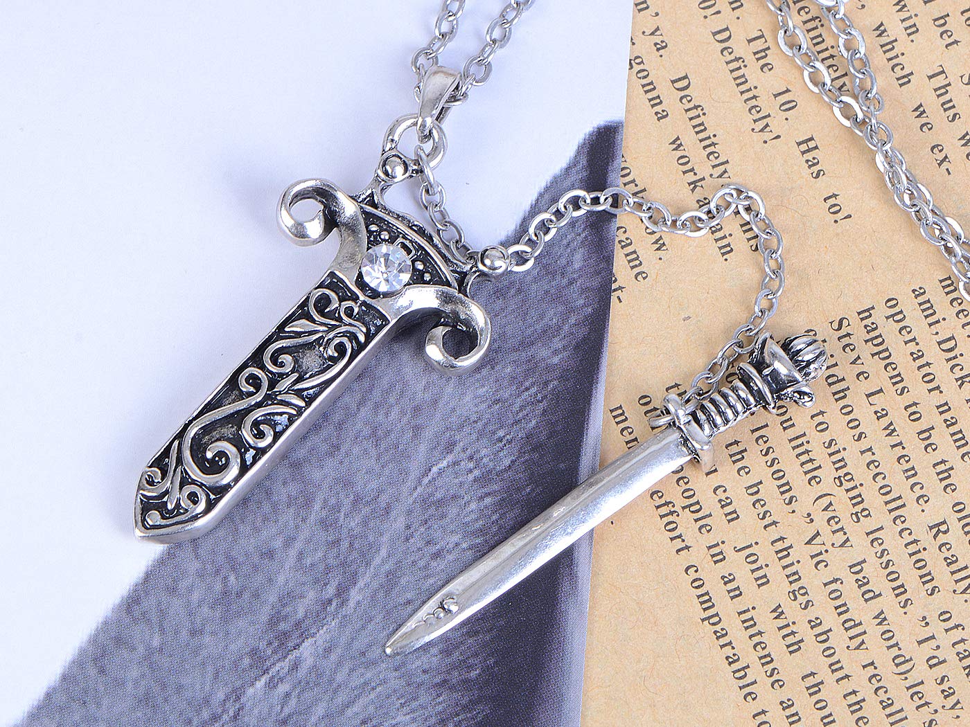 Alilang Antique Fantasy Medieval Renaissance Removable Scabbard Rune Sword Dagger Pendant Necklace