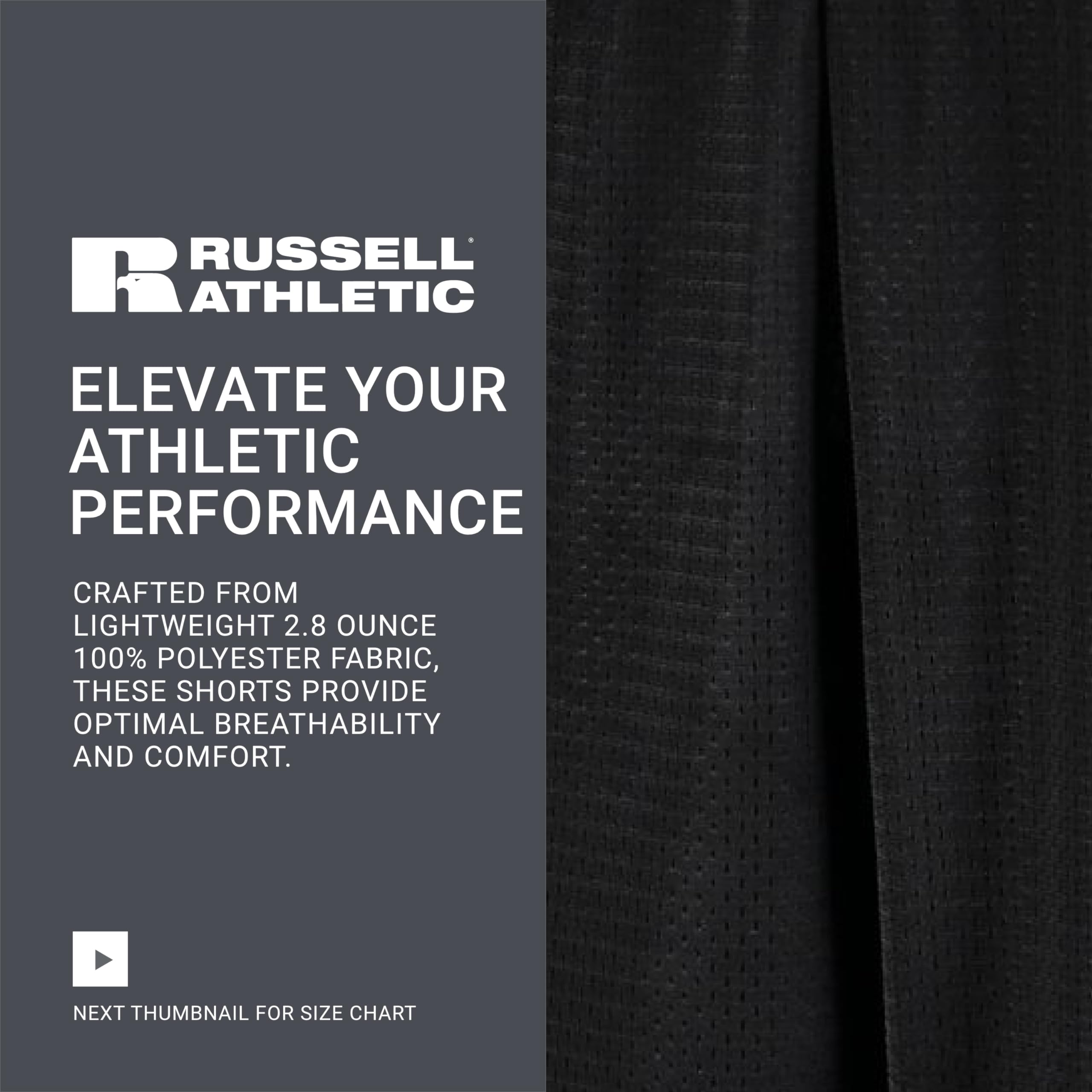 Russell Athletic Mens Mesh Pocket Short, Black, XX-Large US