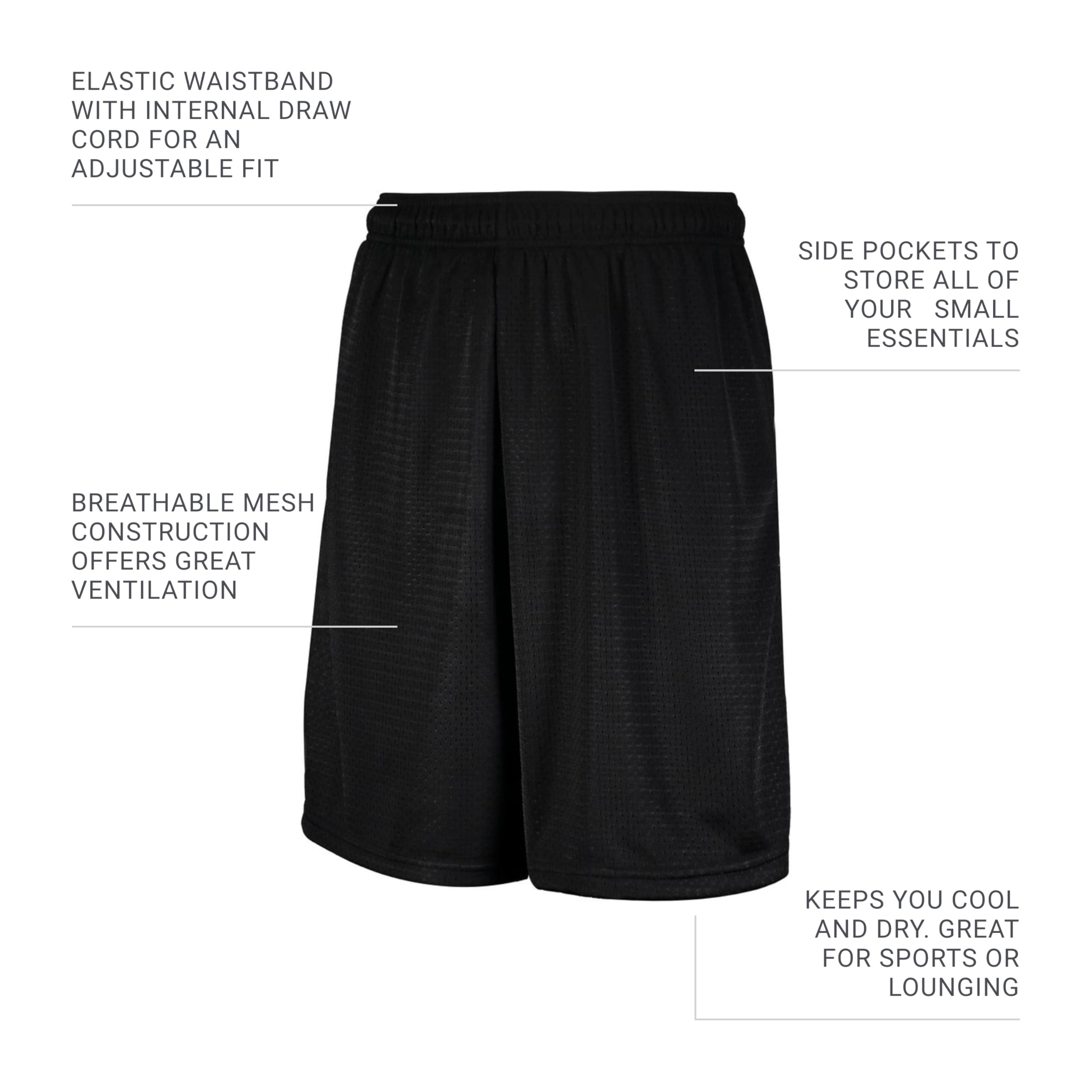 Russell Athletic Mens Mesh Pocket Short, Black, XX-Large US