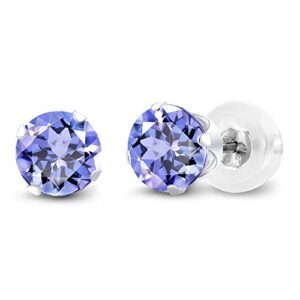 Gem Stone King 14K White Gold Tanzanite Stud Earrings For Women (1.00 Cttw, Gemstone Birthstone, Round 5MM)