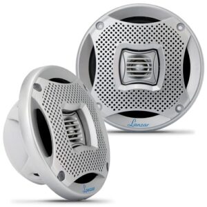 lanzar 5.25” marine 2-way speakers - water resistant audio stereo sound system with 400 watt power, attachable grills and resin treatment for indoor and outdoor use - 1 pair in - aq5cxs (silver)