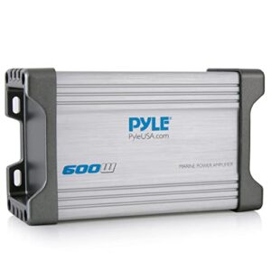 pyle 2-channel marine amplifier receiver - waterproof and weatherproof audio subwoofer for boat stereo speaker & other watercraft - 600 watt power, wired rca, aux and mp3 audio input cable - plmrmp2a