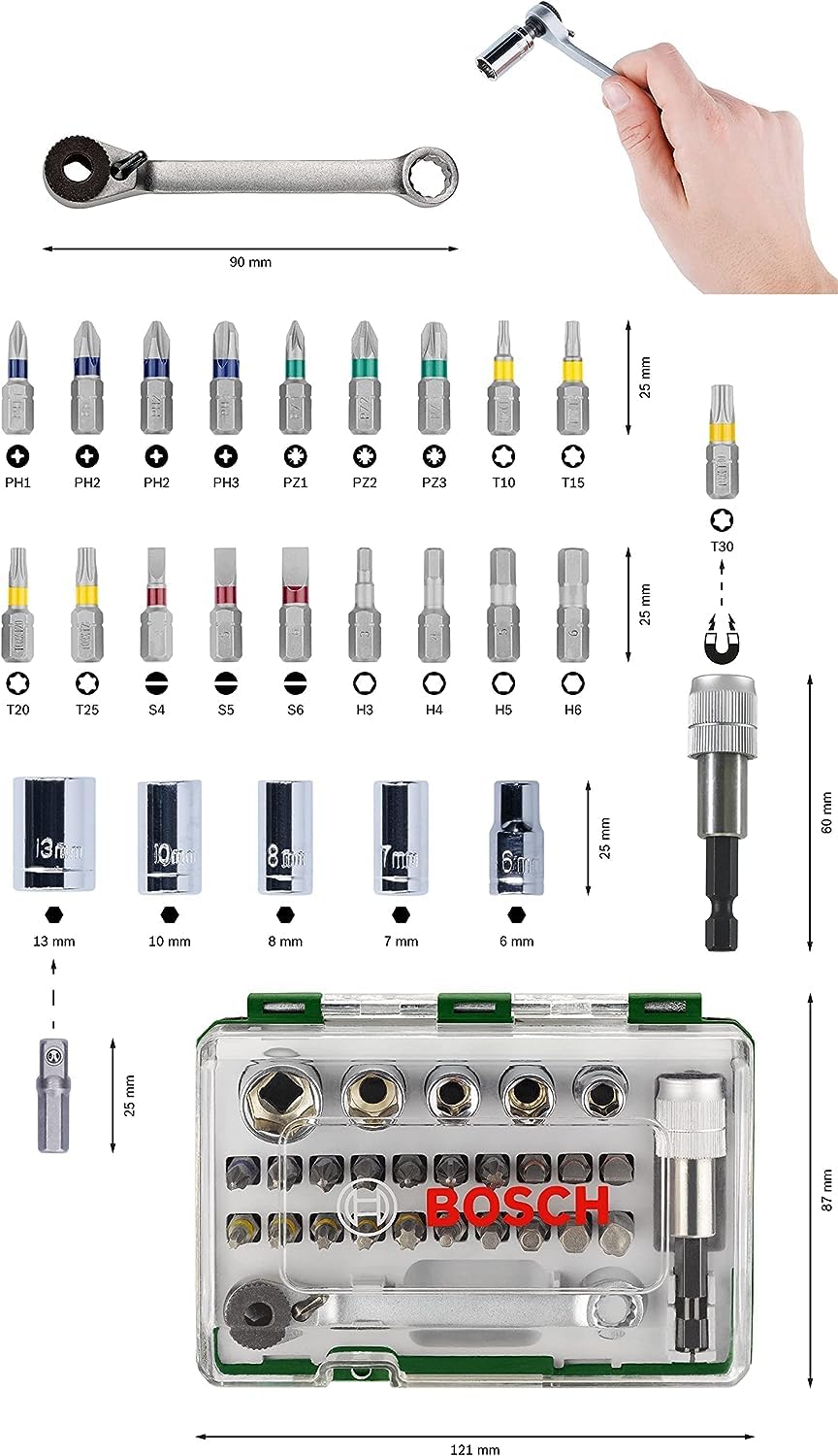 Bosch 2607017160 Screwdriver-/RATCHET Set 27 Pcs