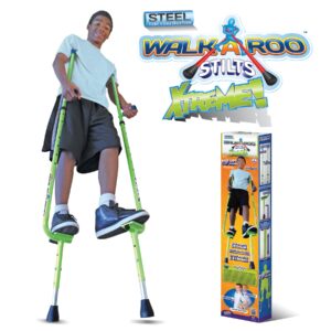 geospace original walkaroo xtreme steel balance stilts with height adjustable vert lifters for outdoor/indoor active play & exercise; for adults & kids up to 250 lbs (green)