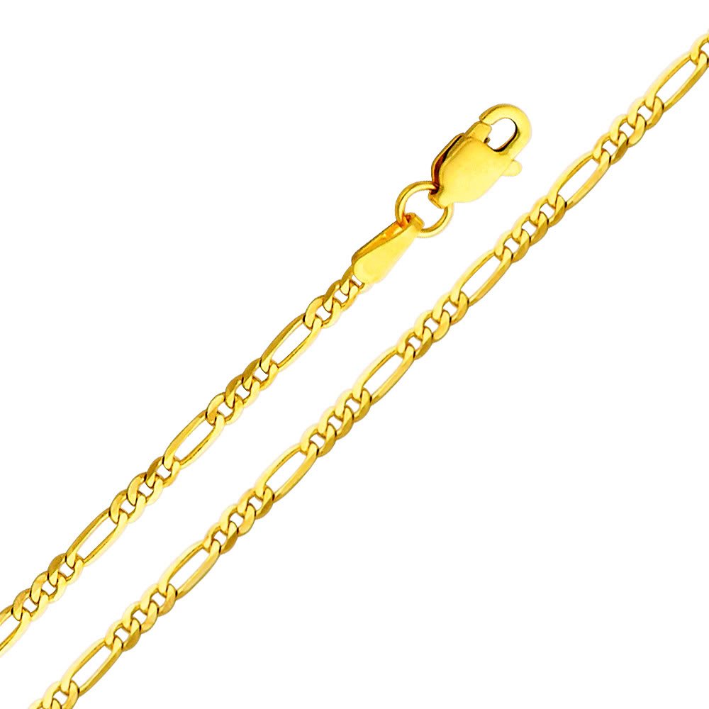 The World Jewelry Center 14k REAL Yellow Gold Crucifix Cross Pendant with 2mm Figaro Chain Necklace - 22"