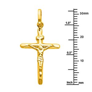 The World Jewelry Center 14k REAL Yellow Gold Crucifix Cross Pendant with 1.6mm Figaro Chain Necklace - 18"