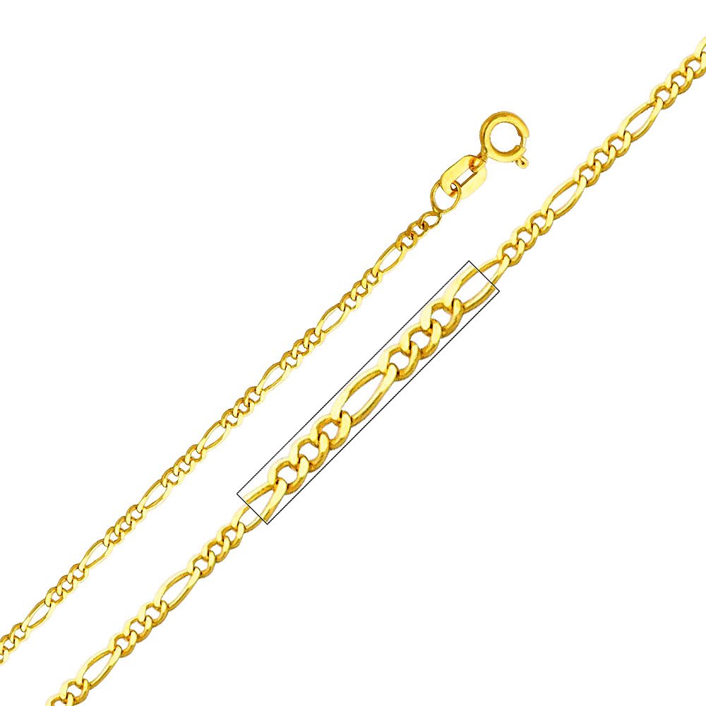 The World Jewelry Center 14k REAL Yellow Gold Crucifix Cross Pendant with 1.6mm Figaro Chain Necklace - 18"