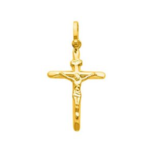 The World Jewelry Center 14k REAL Yellow Gold Crucifix Cross Pendant with 1.6mm Figaro Chain Necklace - 18"