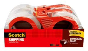 scotch commercial grade shipping packaging tape, 1.88" x 54.6 yd, designed for packing, shipping and mailing, guaranteed to stay sealed, 3" core, clear, 4 rolls (3750-4rd)