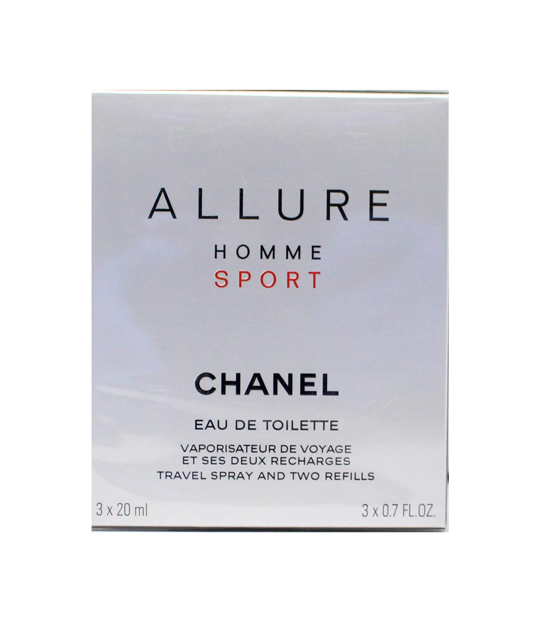 CHANEL Allure Homme Sport Eau De Toilette Travel Spray (With Two Refills) - 3x20ml/0.7oz, clear, fresh Natural, 2.1 Fl Oz