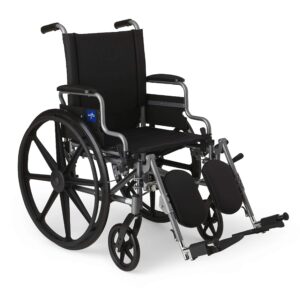 medline lightweight wheelchair for adults with swing-back, desk-length arms, elevating leg rests; 18w" x 16"d seat