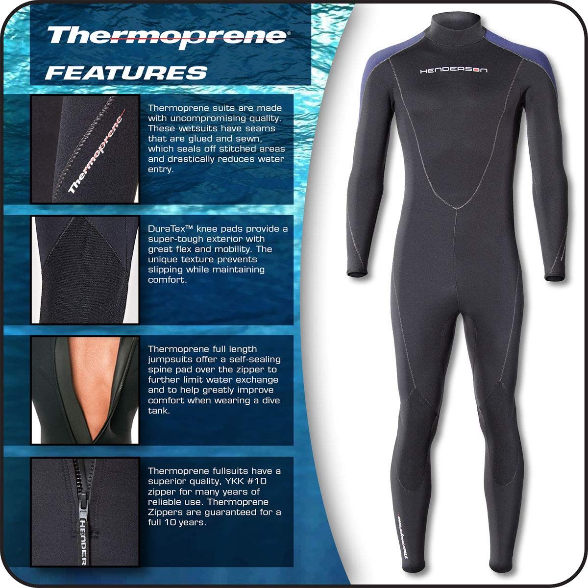 Henderson Thermoprene 5mm Men's Jumpsuit (Back Zip) - Black/Blue - 2X-Large Tall