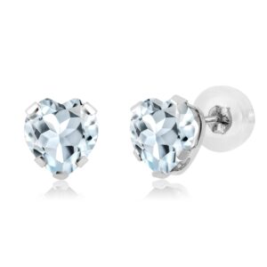 gem stone king 14k white gold sky blue aquamarine stud earrings for women (0.76 cttw, gemstone birthstone, heart shape 5mm)