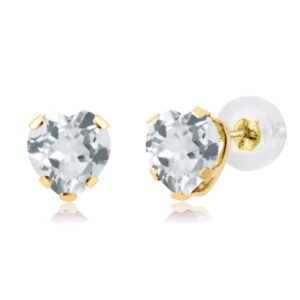 Gem Stone King 14K Yellow Gold Sky Blue Aquamarine Stud Earrings For Women (0.76 Cttw, Gemstone Birthstone, Heart Shape 5MM)