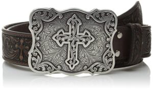 nocona belt co. women's nocona scroll embose cross buckle belt, brown, small