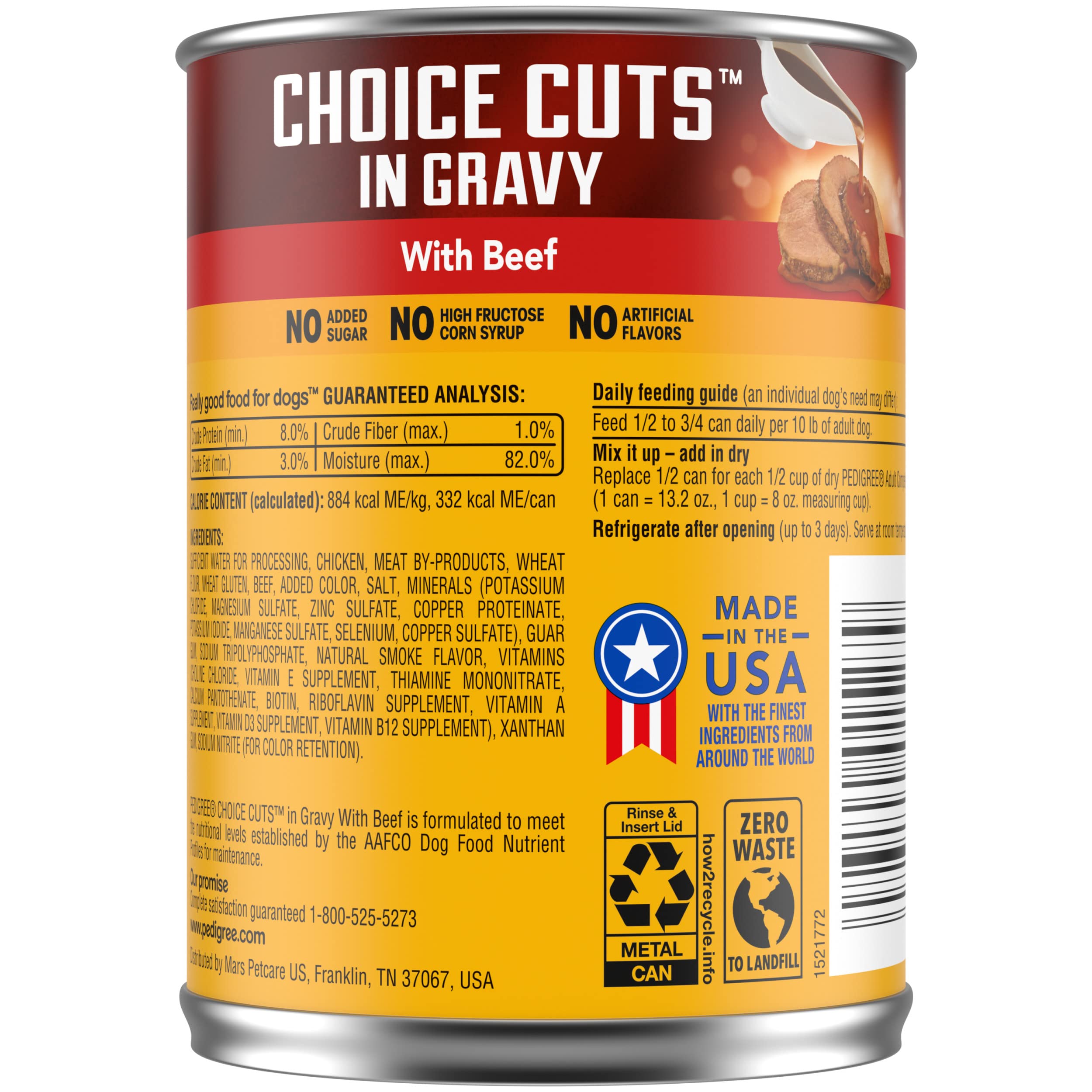 PEDIGREE CHOICE CUTS IN GRAVY Adult Canned Soft Wet Dog Food with Beef, 13.2 oz. Cans (Pack of 12)