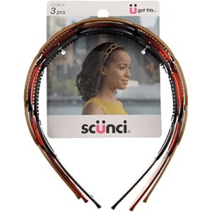 scunci hairband, 2 count (pack of 1), effortless beauty oval weave headbands, multicolor, for women