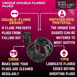 bodyjewellery 00g 00 gauge 10mm Black Double Flare Ear Large Gauge Plugs Flesh Tunnels AFXM Ear Stretchers Piercing BKT003