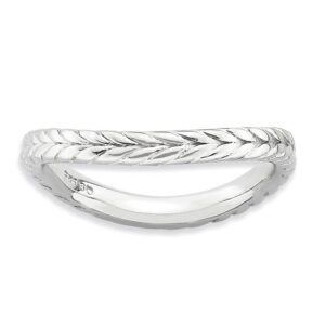 2.25mm stackable sterling silver curved wheat pattern band, size 8