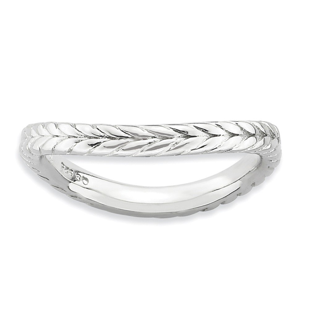 2.25mm Stackable Sterling Silver Curved Wheat Pattern Band, Size 8