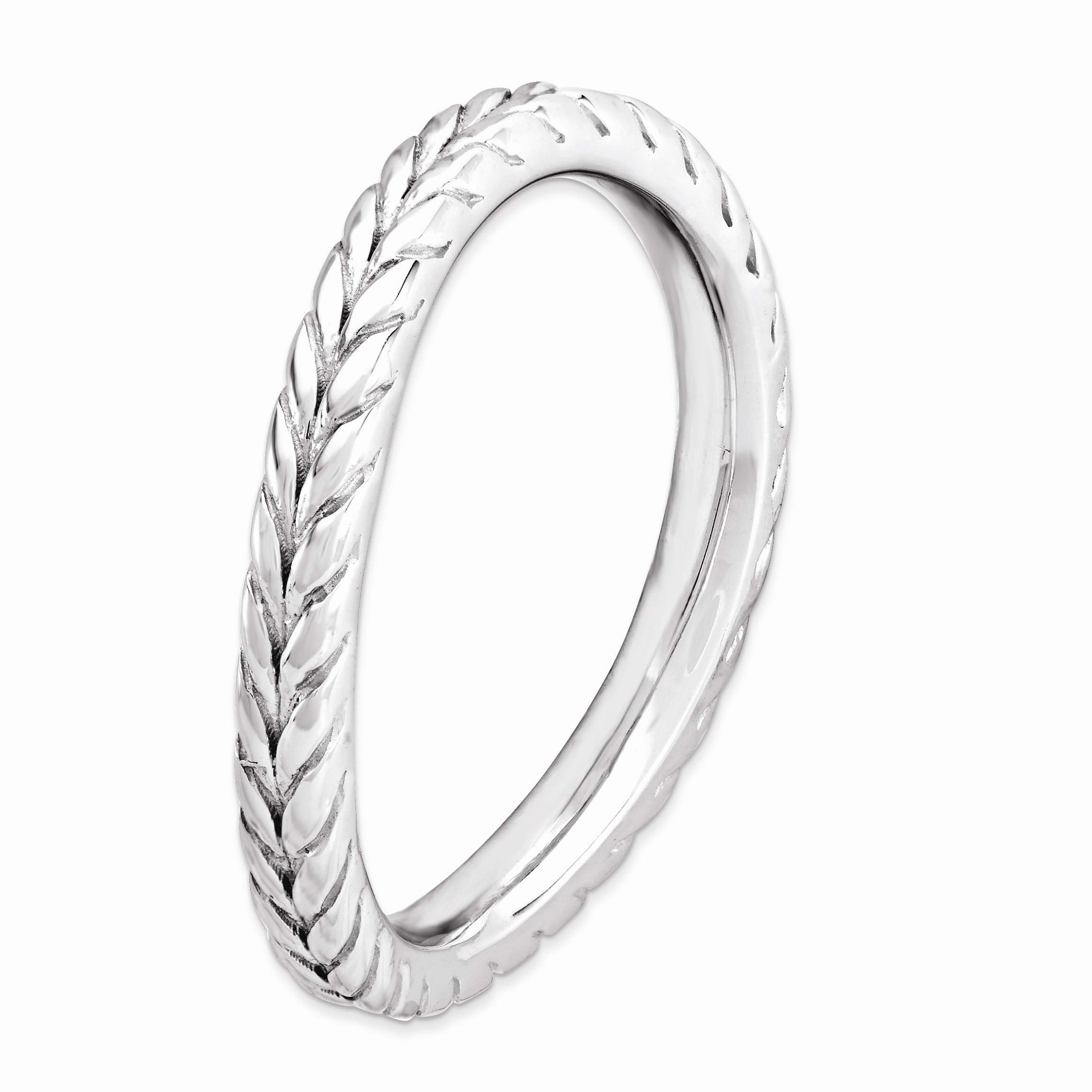 2.25mm Stackable Sterling Silver Curved Wheat Pattern Band, Size 8