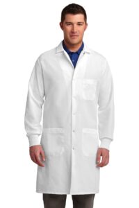 red kap unisex specialized cuffed lab coat with 3 front pockets, white, x-large