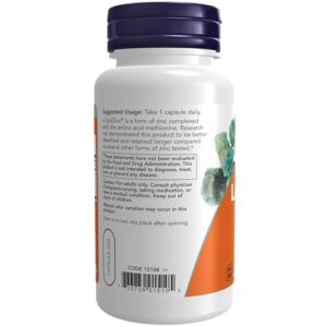 NOW Supplements, L-OptiZinc® 30 mg with Copper, Highly Bioavailable Form, Immune Support*, 100 Veg Capsules