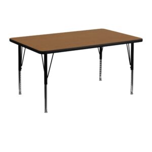 flash furniture 30''w x 48''l rectangular oak thermal laminate activity table - height adjustable short legs