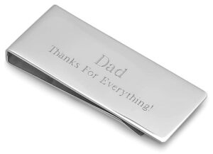 polished silver french fold money clip with free custom engraving | custom engraved silver plated money clip