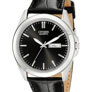 Citizen Quartz Mens Watch, Stainless Steel with Leather strap, Casual, Black (Model: BF0580-06E)