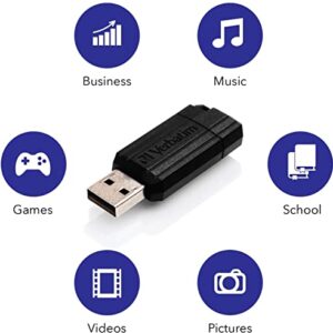 Verbatim 64GB PinStripe Retractable USB 2.0 Flash Thumb Drive with Microban Antimicrobial Product Protection – Black