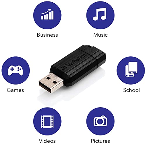 Verbatim 64GB PinStripe Retractable USB 2.0 Flash Thumb Drive with Microban Antimicrobial Product Protection – Black