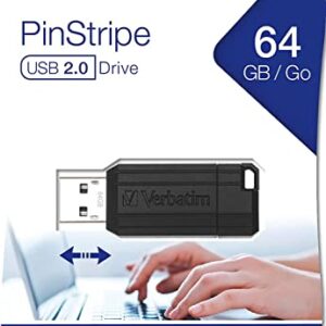 Verbatim 64GB PinStripe Retractable USB 2.0 Flash Thumb Drive with Microban Antimicrobial Product Protection – Black