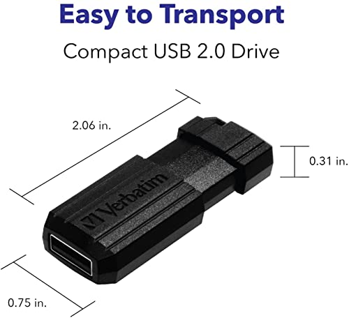 Verbatim 64GB PinStripe Retractable USB 2.0 Flash Thumb Drive with Microban Antimicrobial Product Protection – Black