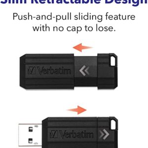 Verbatim 64GB PinStripe Retractable USB 2.0 Flash Thumb Drive with Microban Antimicrobial Product Protection – Black