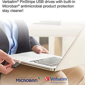 Verbatim 64GB PinStripe Retractable USB 2.0 Flash Thumb Drive with Microban Antimicrobial Product Protection – Black