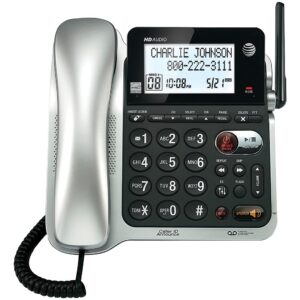 AT&T CL84102 DECT 6.0 Expandable Corded/Cordless Phone with Answering System and Caller ID/Call Waiting, 1 Corded and 1 Cordless Handset,Silver and Black