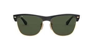 ray-ban rb4175 clubmaster oversized square sunglasses, demi gloss black on gold/g-15 green, 57 mm