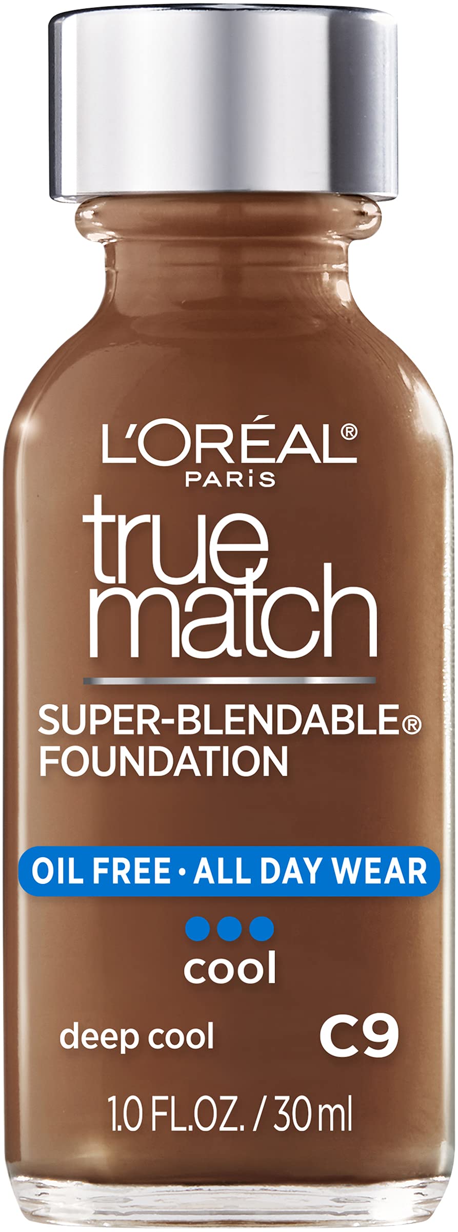 L'Oreal Paris Makeup True Match Super-Blendable Liquid Foundation, Deep Cool C9, 1 Fl Oz, 1 Count