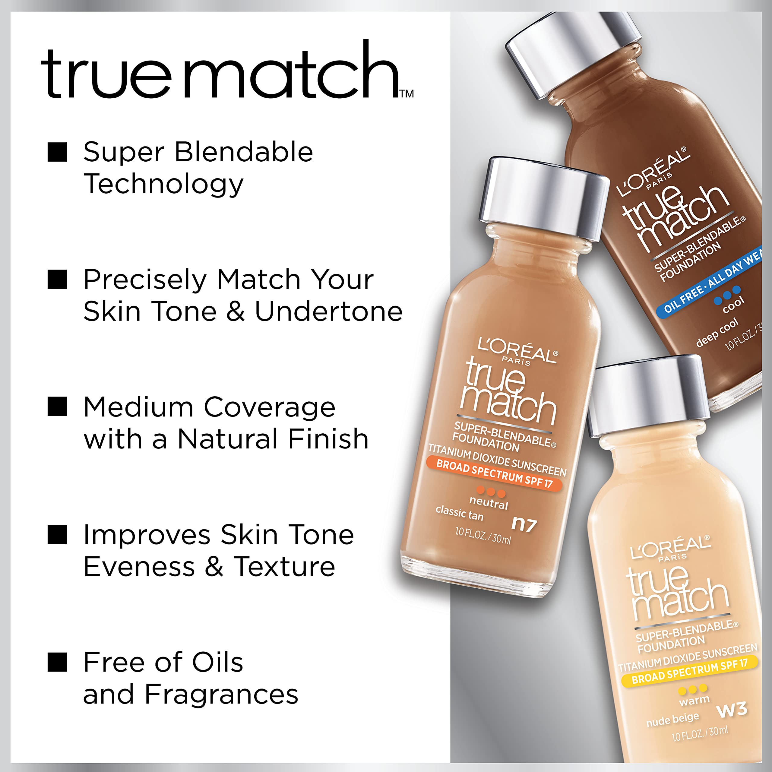 L'Oreal Paris Makeup True Match Super-Blendable Liquid Foundation, Deep Cool C9, 1 Fl Oz, 1 Count